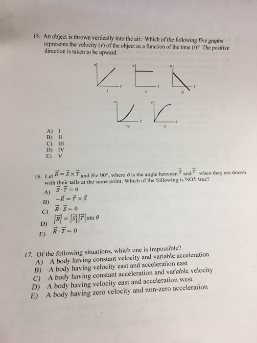Solved 15. An object is thrown vertically into the air. | Chegg.com