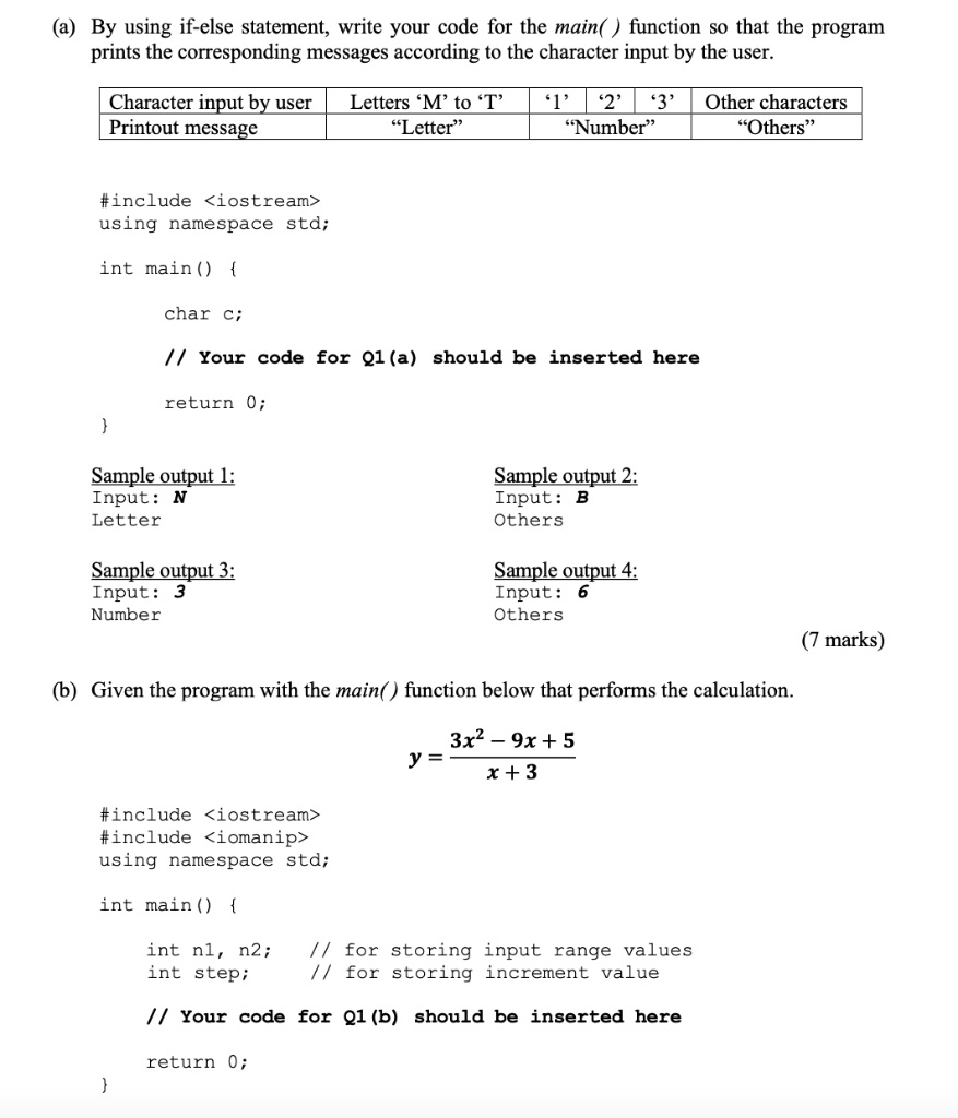 Solved (a) By using if-else statement, write your code for | Chegg.com