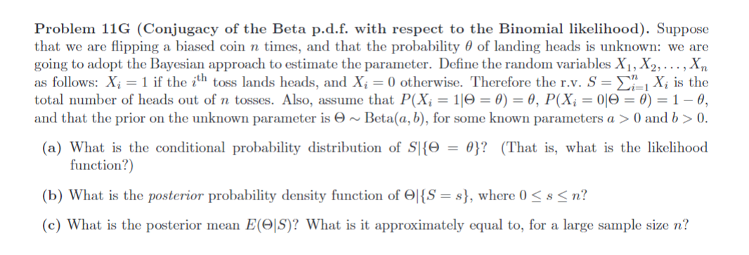 Solved Problem 11G (Conjugacy of the Beta p.d.f. with | Chegg.com