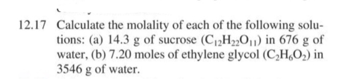 Solved Calculate the molality of each of the following | Chegg.com