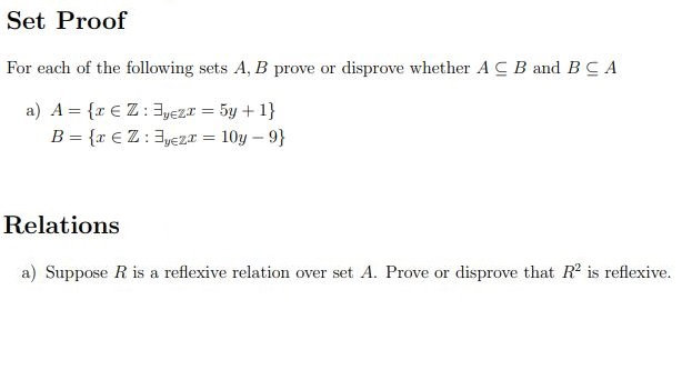 Solved Set Proof For each of the following sets A, B prove | Chegg.com