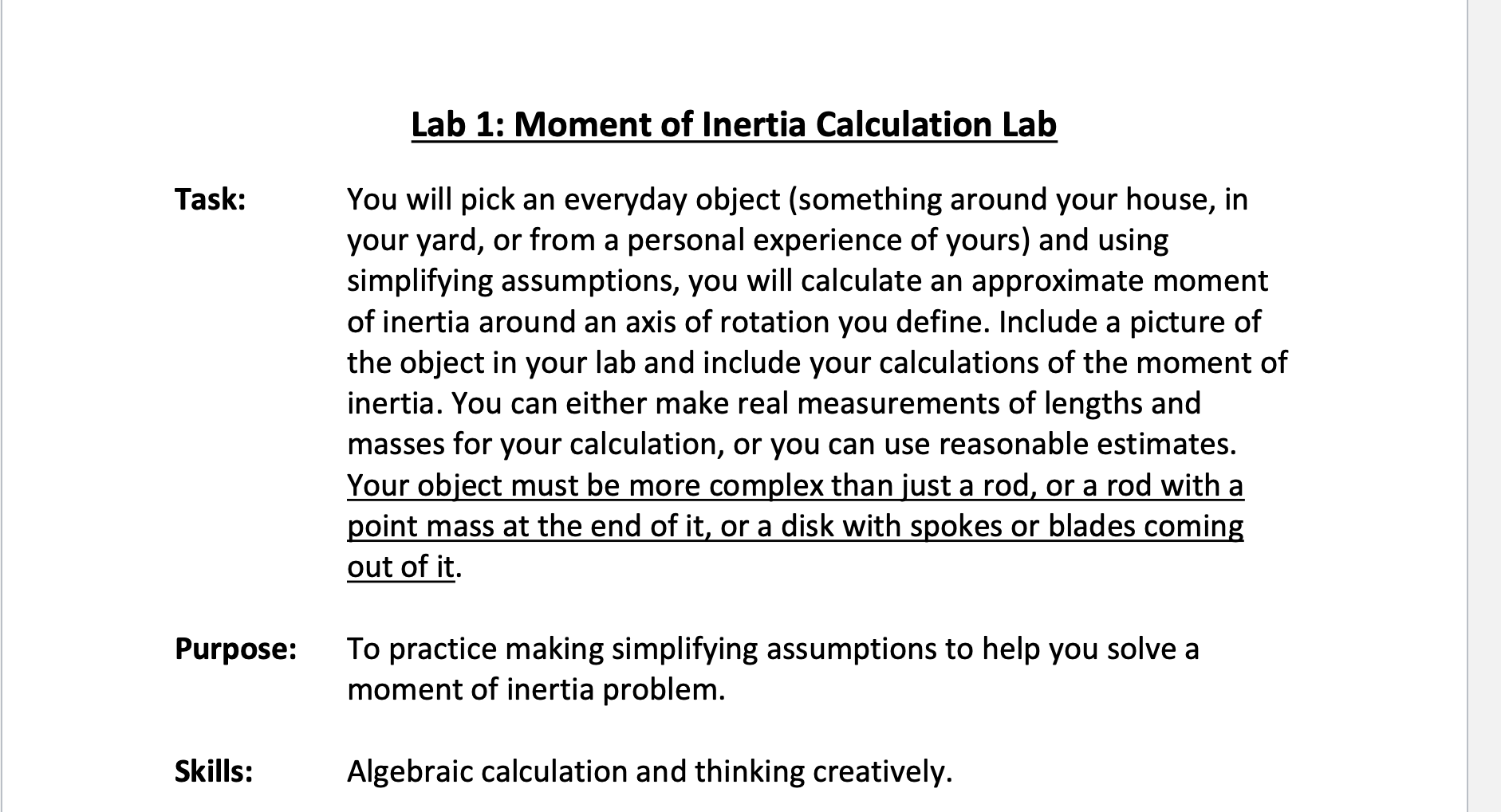 Solved Lab 1: Moment of Inertia Calculation Lab Task: You | Chegg.com