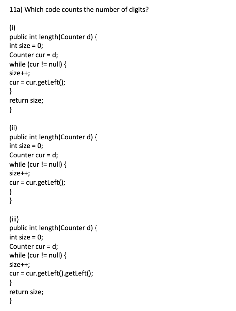 Solved 11a) Which code counts the number of digits? (i) | Chegg.com