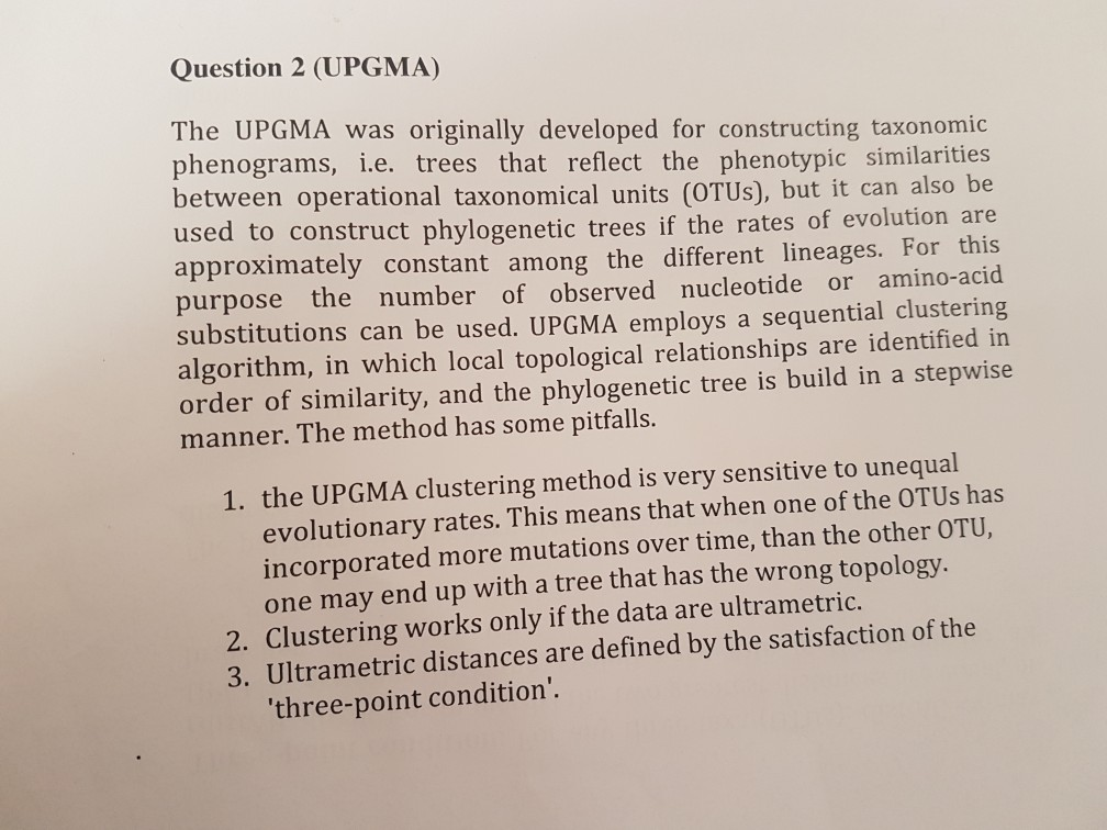 Solved Question 2 (UPGMA) The UPGMA was originally developed | Chegg.com