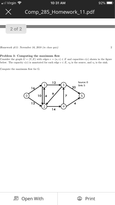 Solved '11 Virgin令 10:31 AM 92% × ComP-285.Homework-11.pdf 2 | Chegg.com