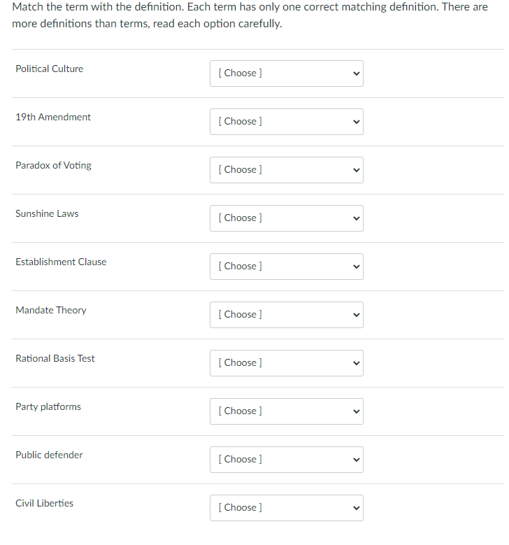Solved Match the term with the definition. Each term has | Chegg.com