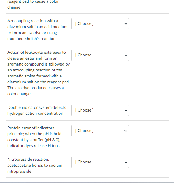Solved Match the following urine test strip test principles | Chegg.com
