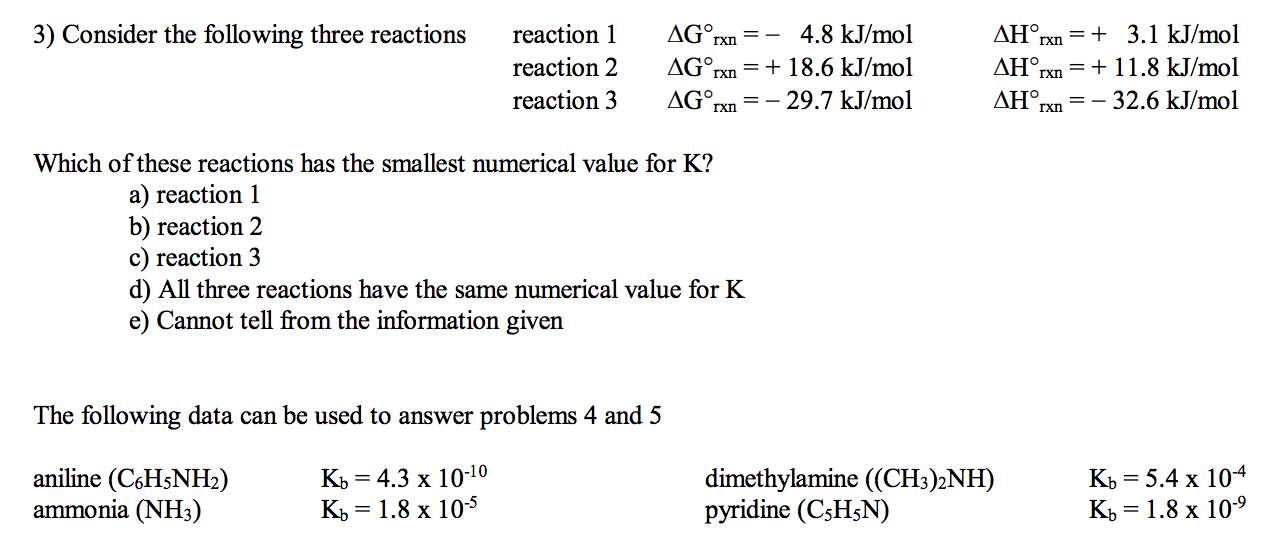 Solved 3) Consider the following three reactions reaction 1 | Chegg.com