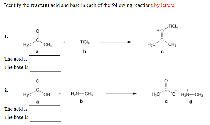 Solved Identify the reactant acid and base in each of the | Chegg.com
