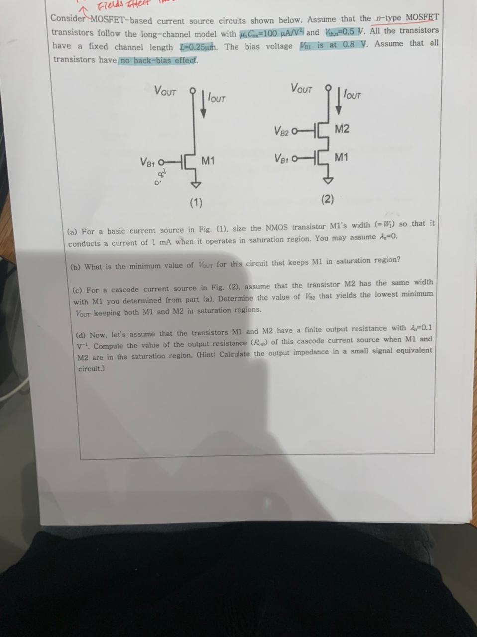 Solved Fields Effect Consider MOSFET-based current source | Chegg.com