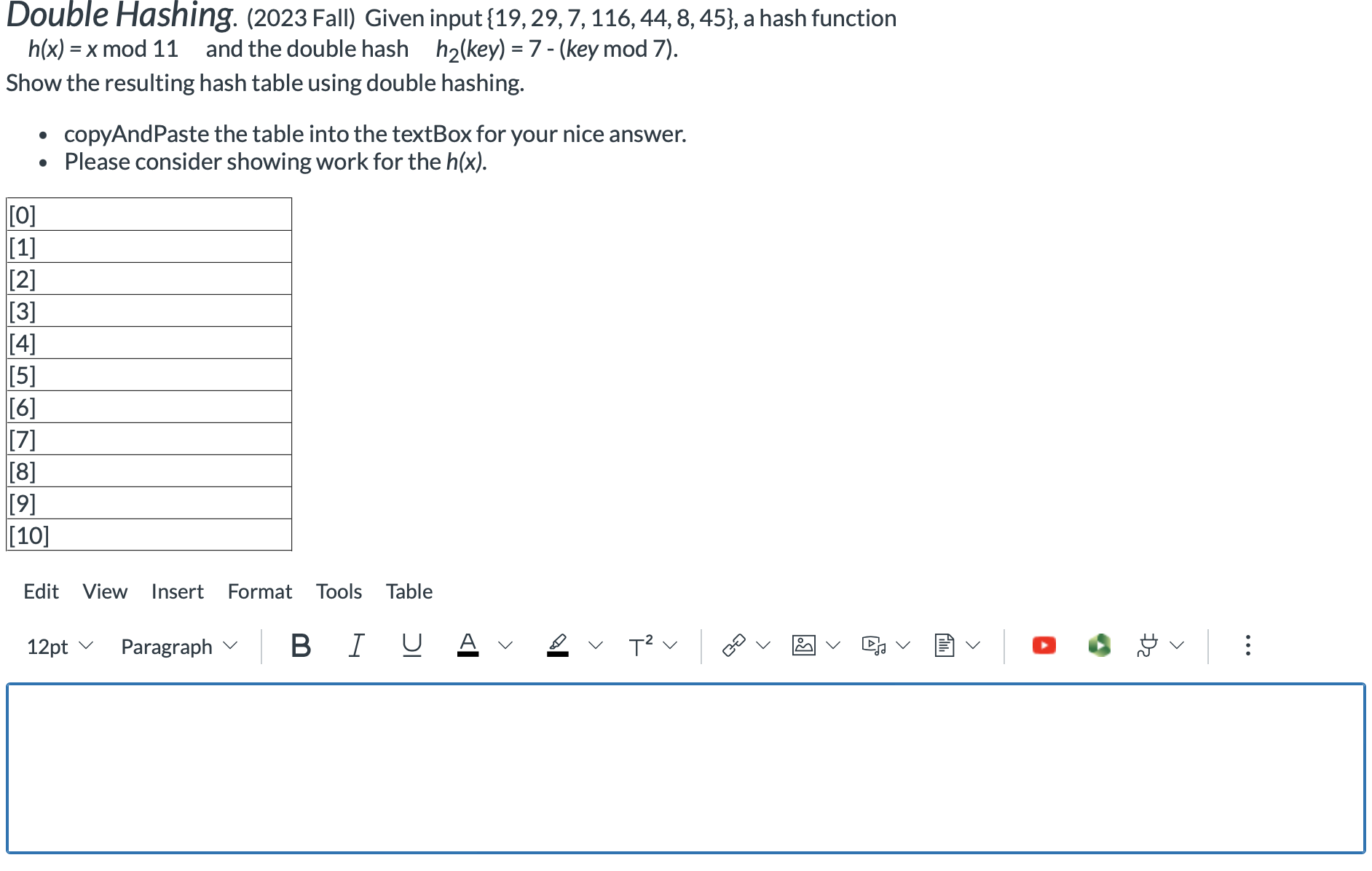 Solved Double Hashing 2023 Fall Given Input 