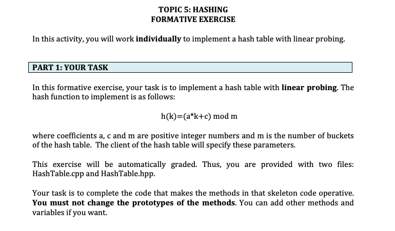 Solved TOPIC 5: HASHING FORMATIVE EXERCISE In this activity, | Chegg.com