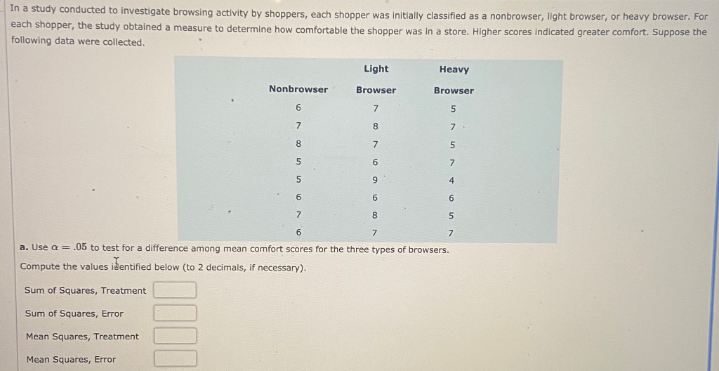 Solved In a study conducted to investigate browsing activity | Chegg.com