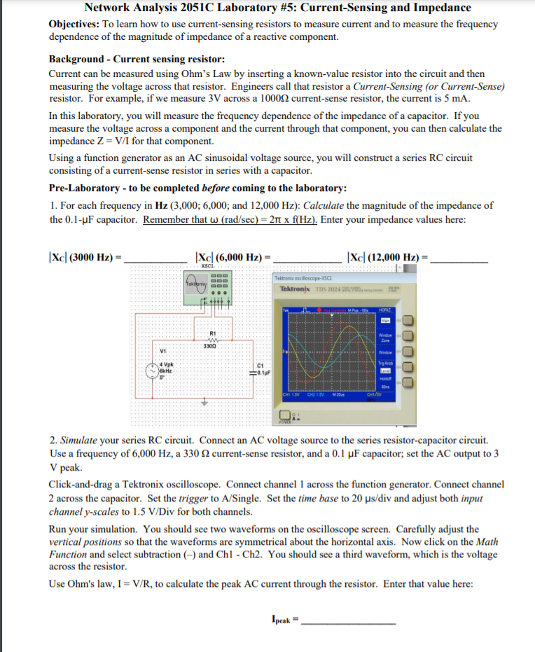 Network Analysis 2051C Laboratory #5: Current-Sensing | Chegg.com