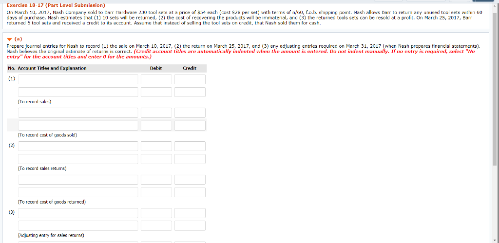 Solved Exercise 18-17 (Part Level Submission) On March 10, | Chegg.com