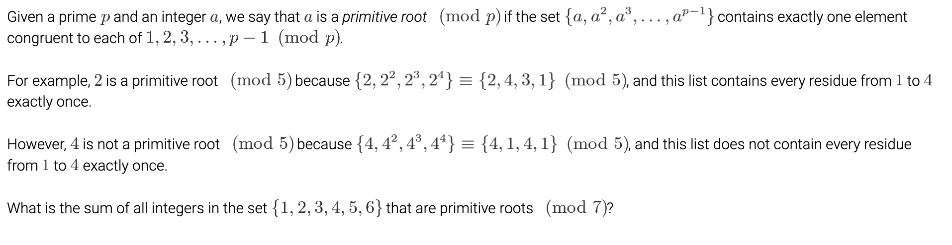 Solved Given a prime p and an integer a, we say that a is a | Chegg.com