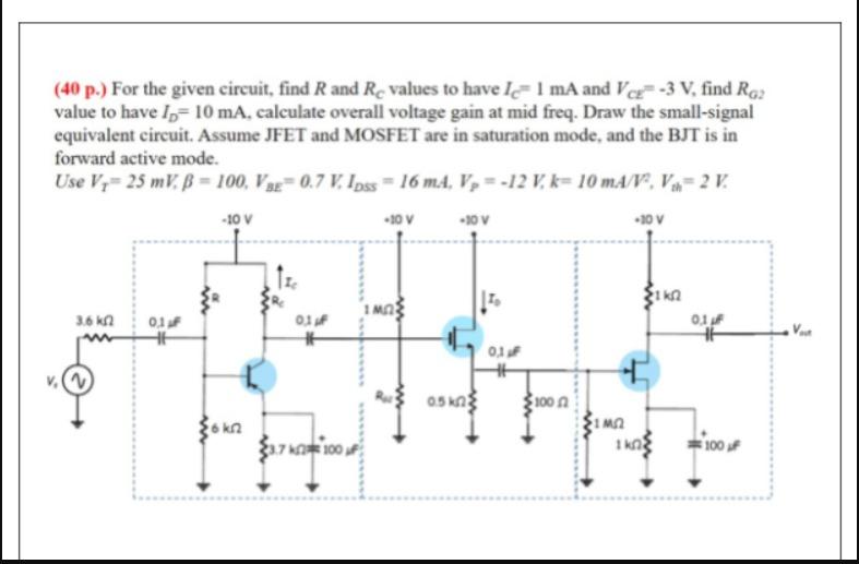 Solved (40 p.) For the given circuit, find R and Rc values | Chegg.com