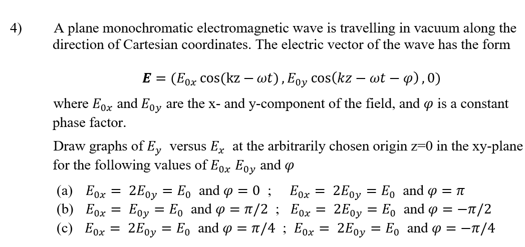 Solved 4) A plane monochromatic electromagnetic wave is | Chegg.com
