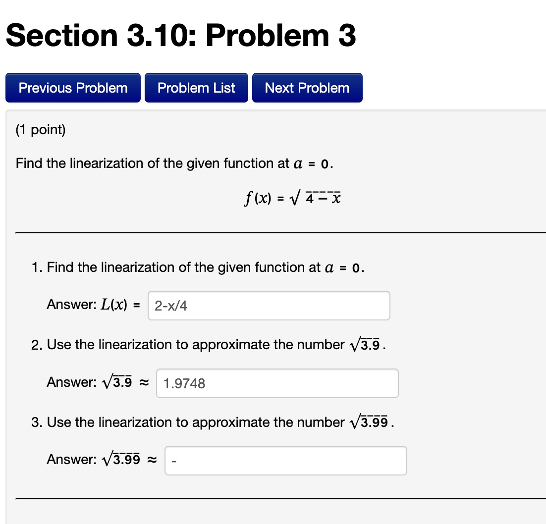 Solved Find The Linearization Of The Given Function At A 0