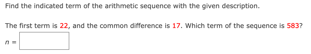 Solved Find the indicated term of the arithmetic sequence | Chegg.com