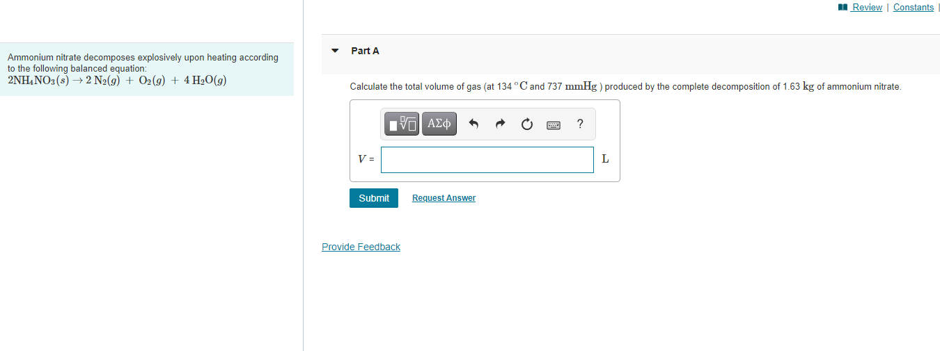 Solved Review Constants Part A Ammonium nitrate decomposes | Chegg.com