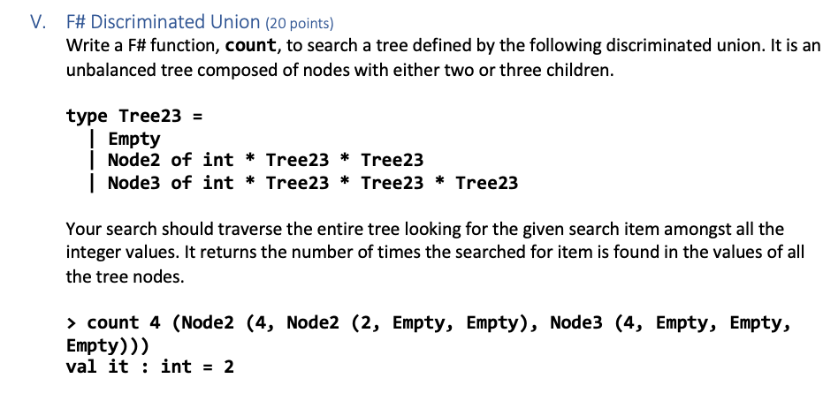 Solved V. F# Discriminated Union (20 points) Write a F# | Chegg.com