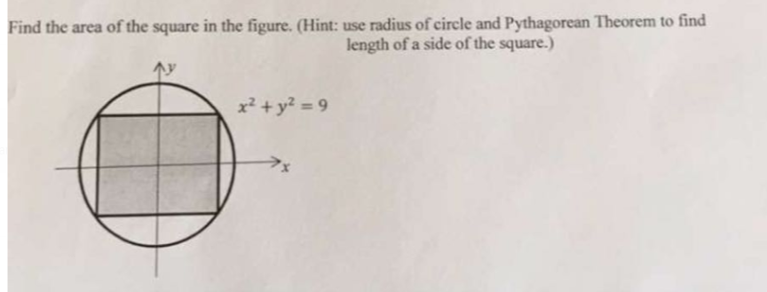 Solved Find the area of the square in the figure. (Hint: use | Chegg.com