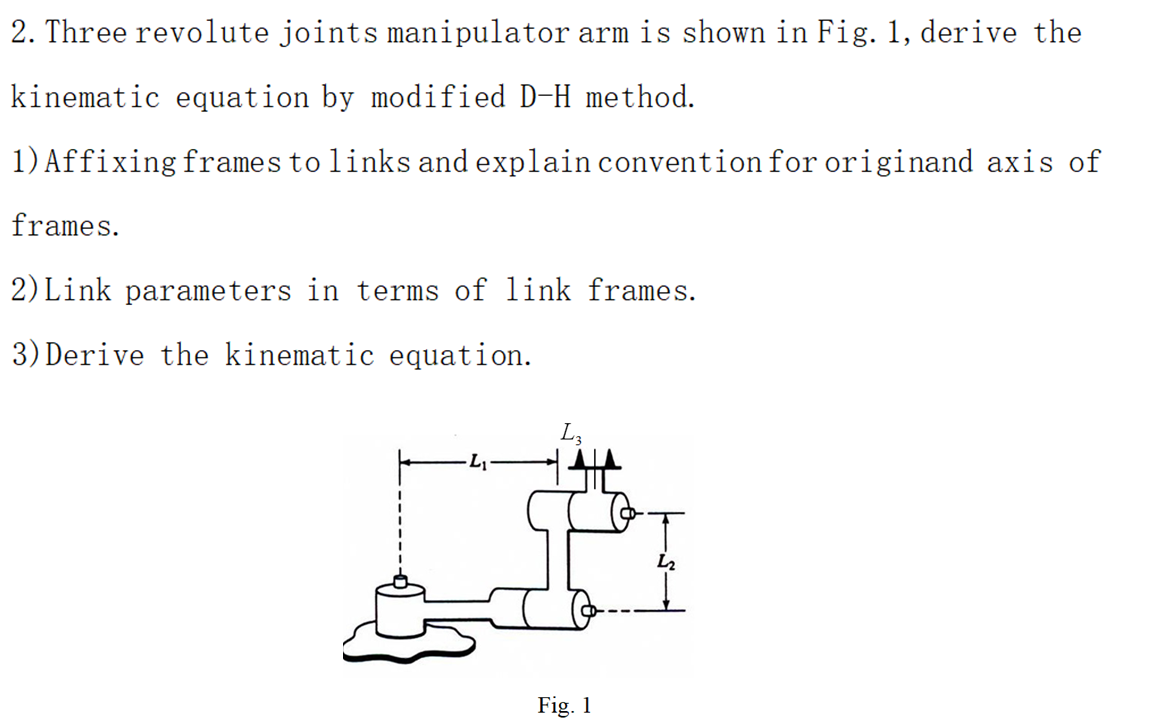Solved 2. Three revolute joints manipulator arm is shown in | Chegg.com