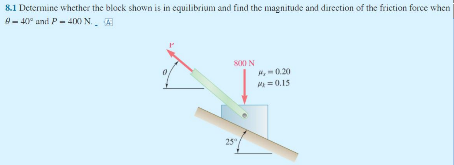 Solved 8.1 Determine whether the block shown is in | Chegg.com