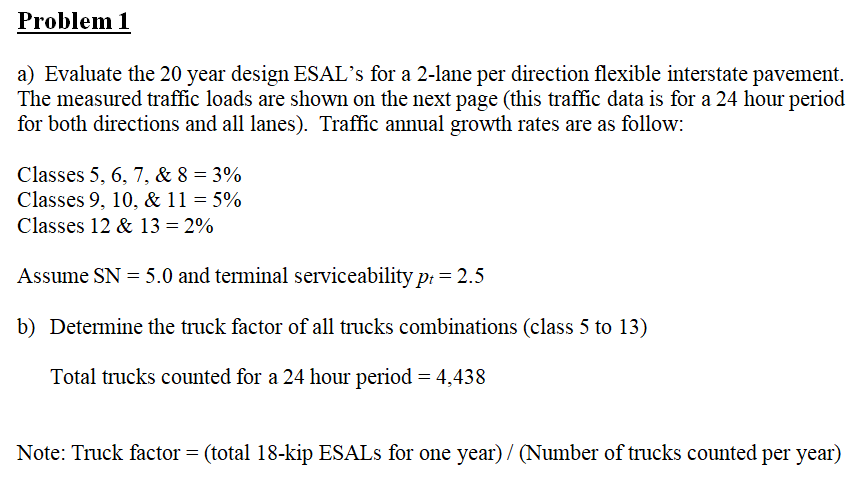 Problem 1 a) Evaluate the 20 year design ESAL's for a | Chegg.com
