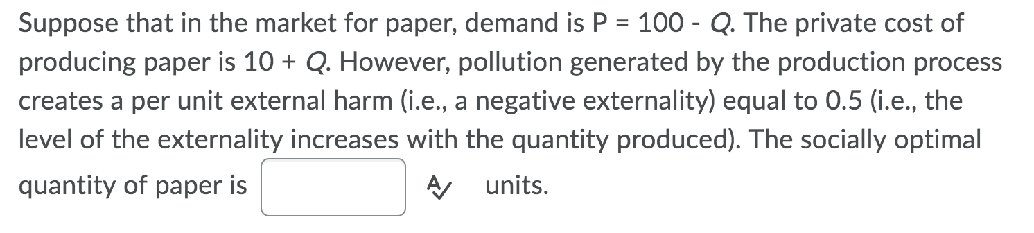 Solved Suppose that in the market for paper, demand is P = | Chegg.com
