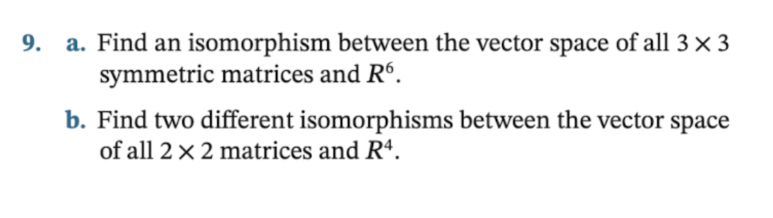 Solved a. Find an isomorphism between the vector space of | Chegg.com