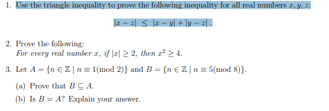 Solved 1. Use the triangle inequality to prove the following | Chegg.com