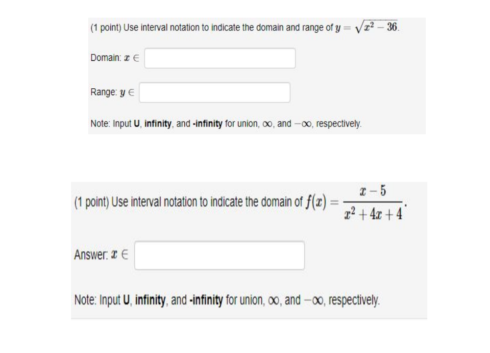 Solved 22 - 36 (1 point) Use interval notation to indicate | Chegg.com