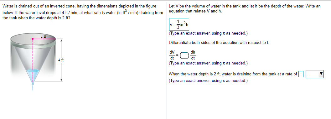 Solved Water is drained out of an inverted cone, having the | Chegg.com