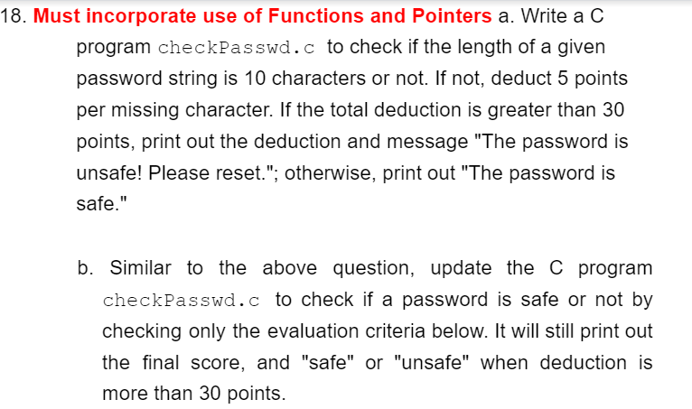 Solved Must incorporate use of Functions and Pointers a. | Chegg.com
