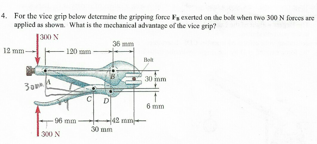Solved For the vice grip below determine the gripping force | Chegg.com