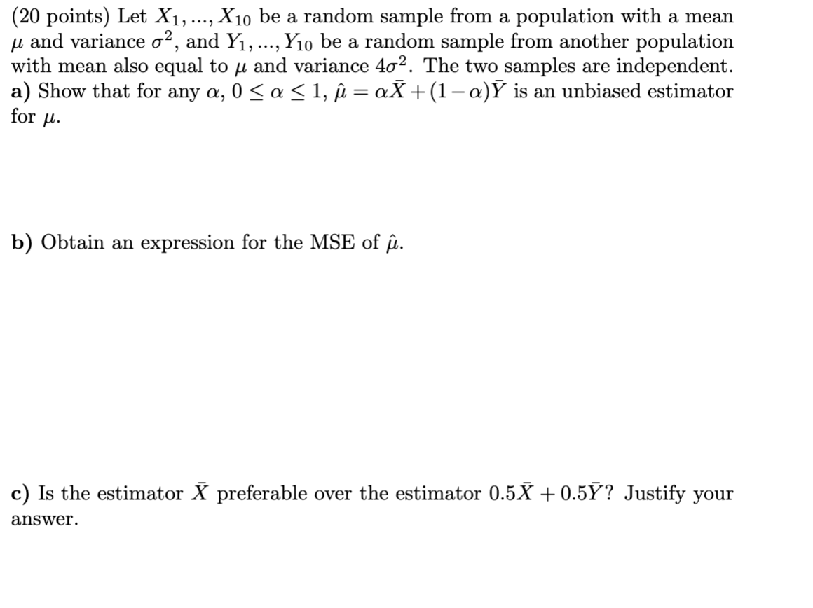Solved (20 points) Let X1,…,X10 be a random sample from a | Chegg.com
