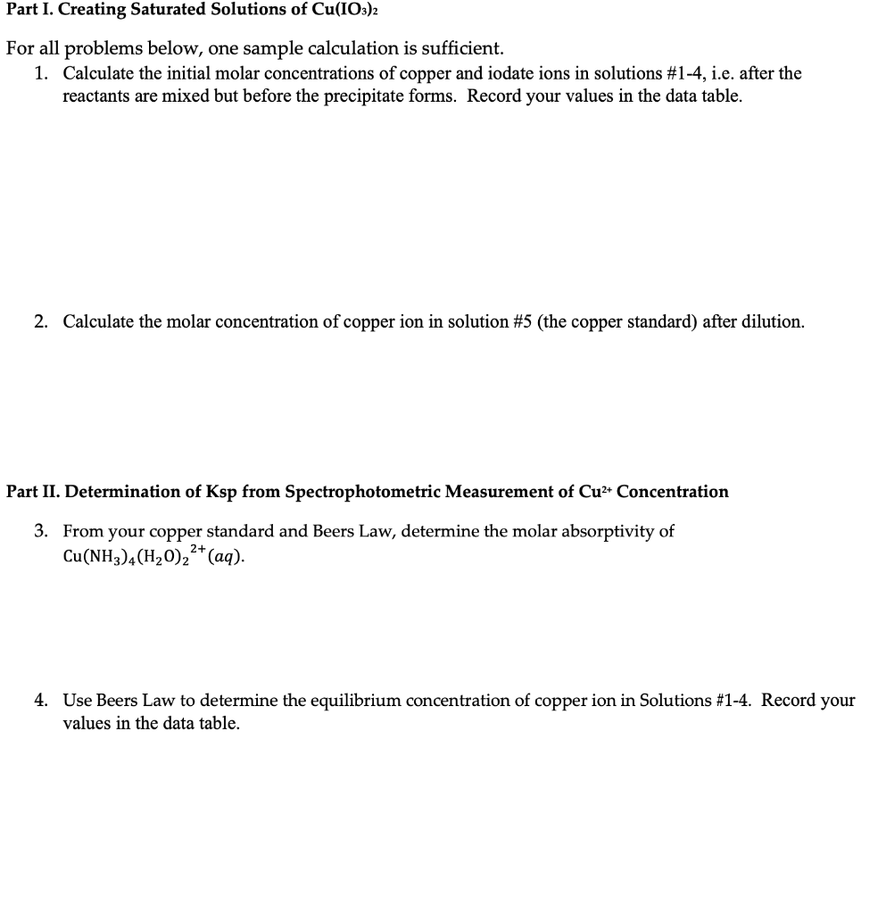 Part I Creating Saturated Solutions Of Cu IO3 2 Chegg
