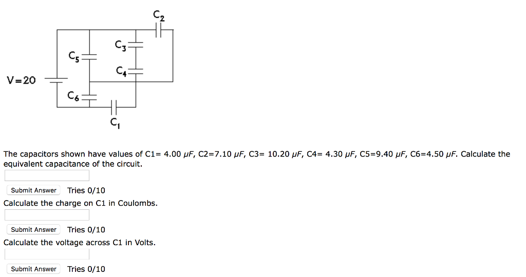 Solved 2 C4 C6 The capacitors shown have values of C1 = 4.00 | Chegg.com
