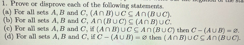 Solved Prove or disprove each of the following | Chegg.com