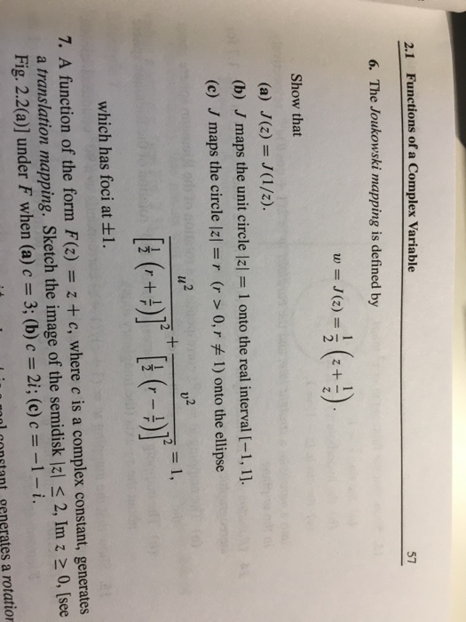 Solved 2.1 Functions of a Complex Variable 57 6。The | Chegg.com