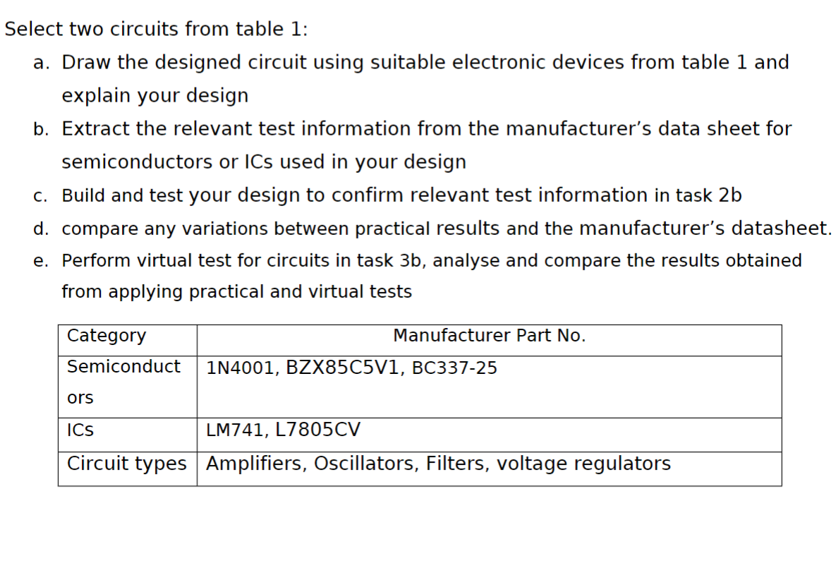 Solved select two circuits from table 1: a. Draw the | Chegg.com