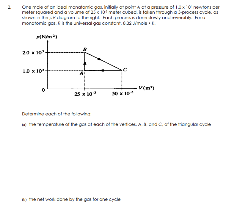 Solved One mole of an ideal monatomic gas, initially at | Chegg.com