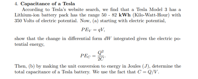 Solved 4. Capacitance of a Tesla According to Tesla's | Chegg.com