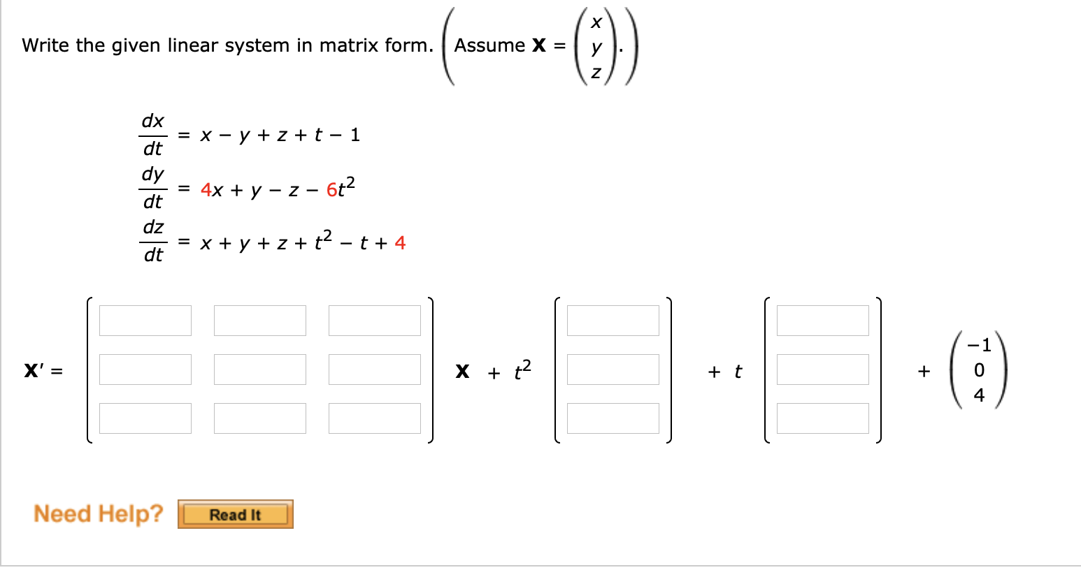 Solved Write the given linear system in matrix form. Assume | Chegg.com