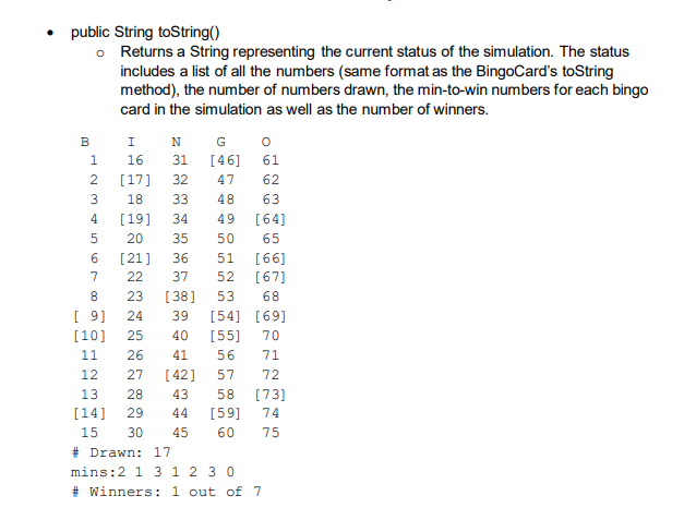 Solved This class is used to represent a Bingo Game | Chegg.com