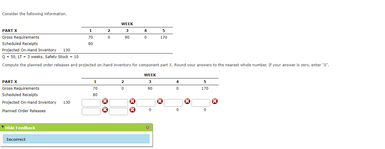 Solved Consider the following information. Q=50,LT=3 weeks, | Chegg.com