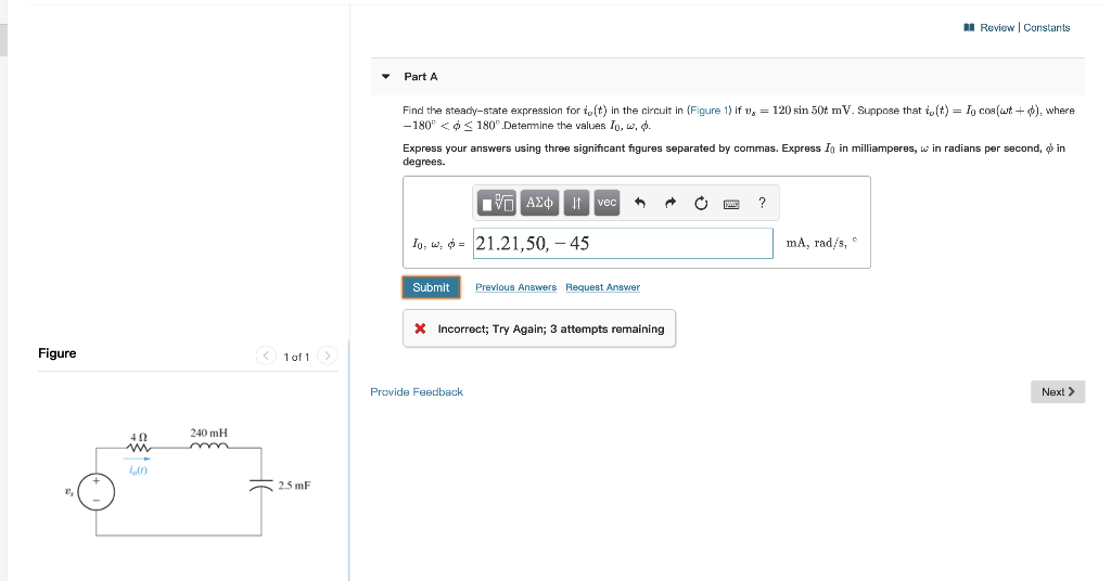 Solved M Review Constants Part A (t) = lo cos(ut + ), where | Chegg.com