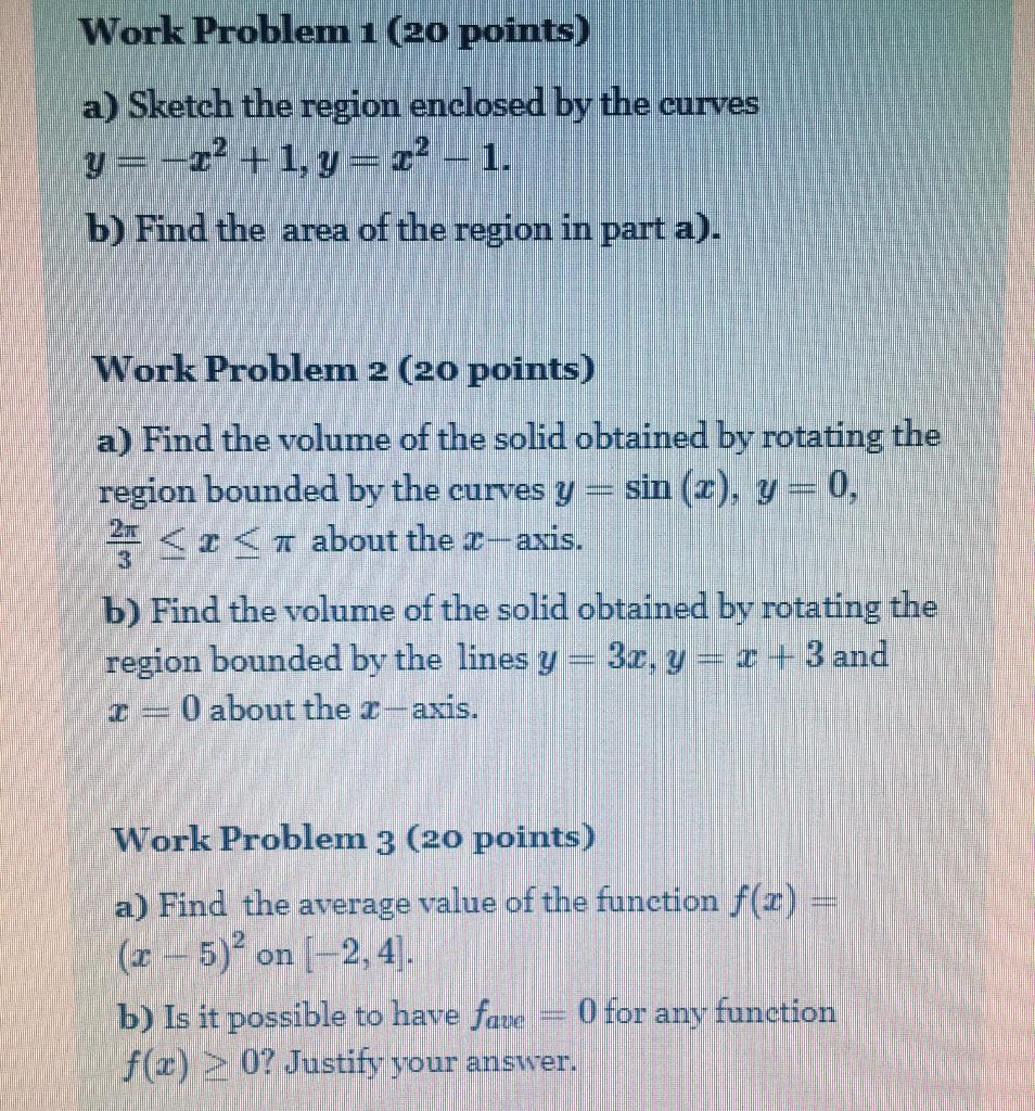 Solved Work Problem 1 (20 points) a) Sketch the region | Chegg.com